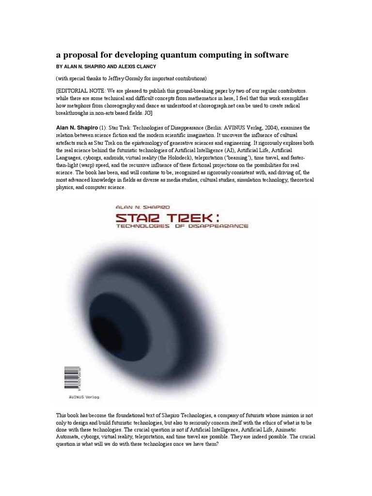 Alan Shapiro & Alexis Clancy - A Proposal For Developing Quantum ...