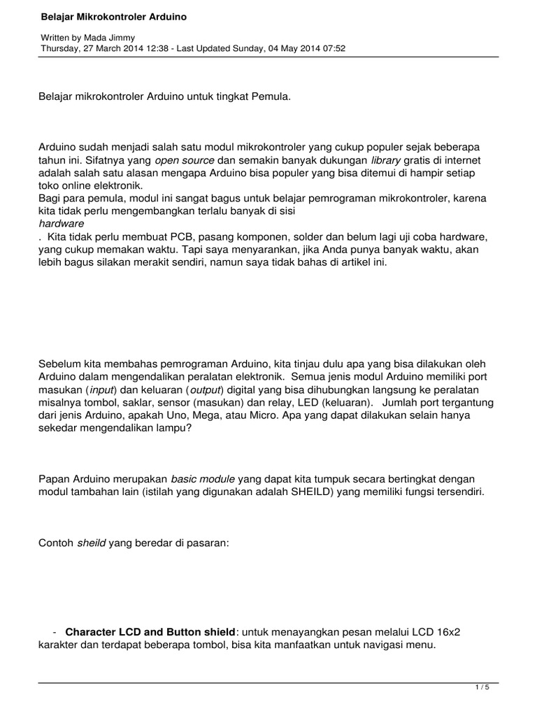 Belajar Mikrokontroler Arduino | PDF