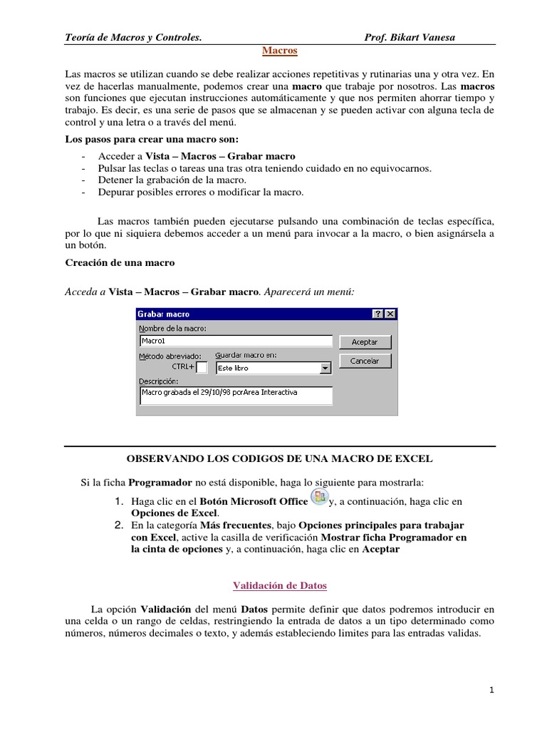 Excel Macros Controles Teoria PDF | PDF | Macro (informática) | Visual Basic para Aplicaciones