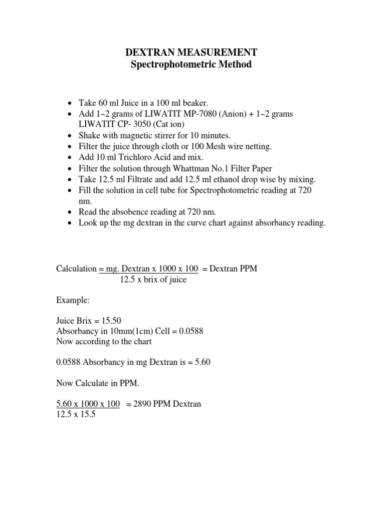 Dextran Measurement Spectrophotometric Method | PDF | Wellness ...