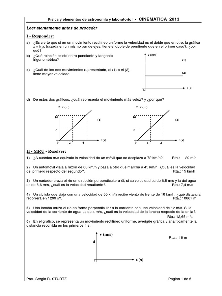 CINEMATICA en 1 Dimension - Ejercicios PDF | PDF | Movimiento (física ...