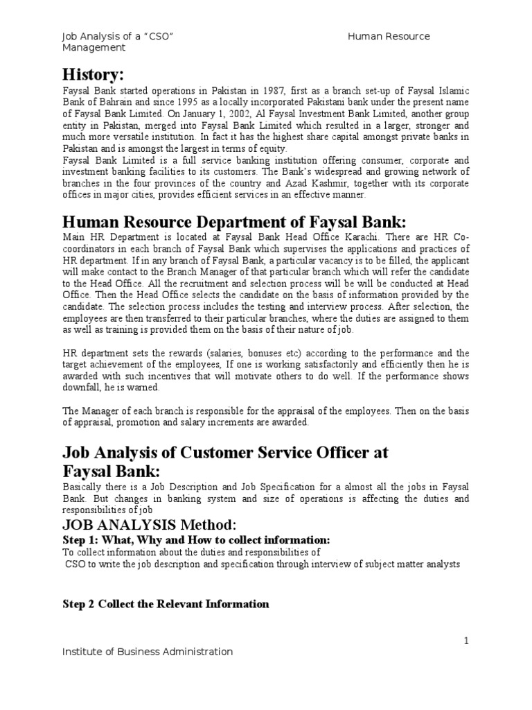 Faisal Bank Job Analysis | PDF | Employment | Banks