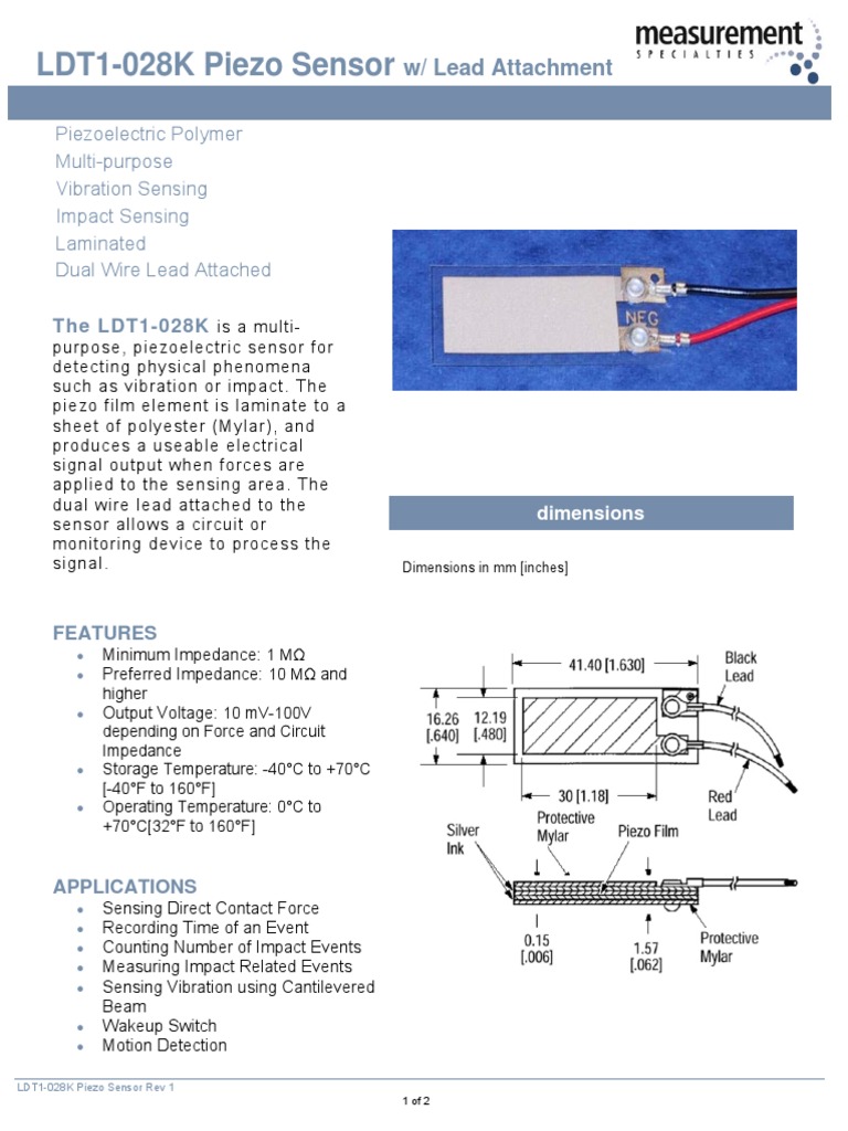 LDT1-028K Piezo Sensor: W/ Lead Attachment | Download Free PDF | Sensor ...