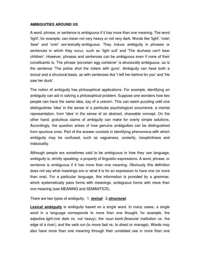 Ambiguity | Ambiguity | Lexical Semantics