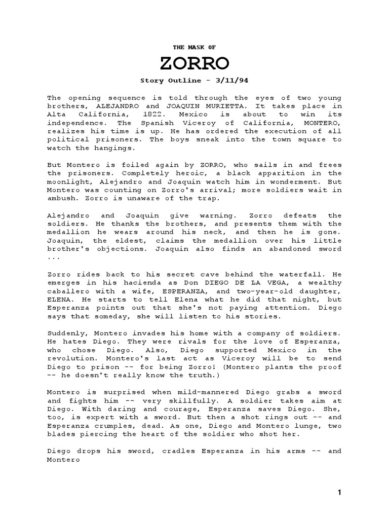 The Mask of Zorro - Story Outline | PDF