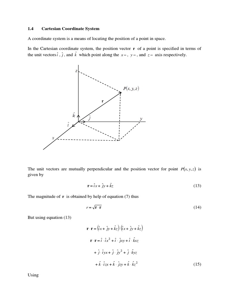 1 4 Cartesian Coordinate System I J K X Y Z Pdf Euclidean Vector Cartesian Coordinate System