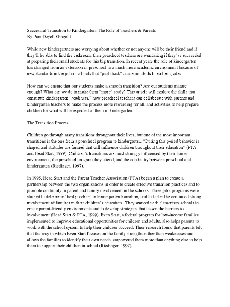 Successful Transition to Kindergarten.docx | Preschool | Kindergarten