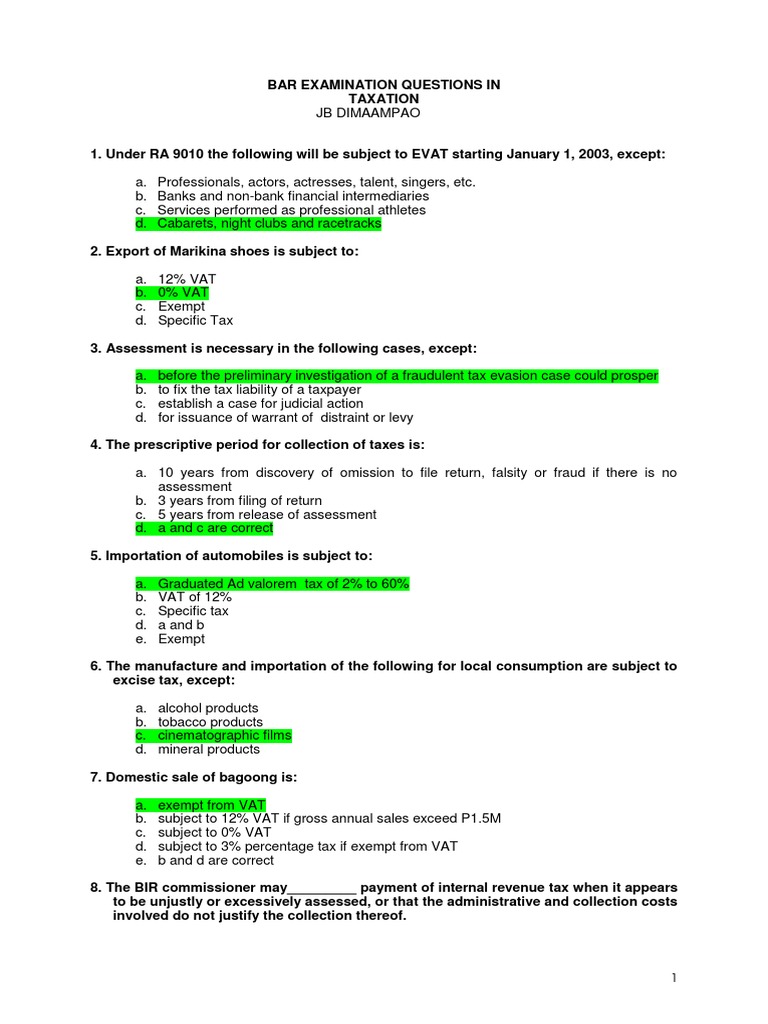 MCQ Dimaampao W Answer Key | PDF | Taxation In The United States | Tax ...