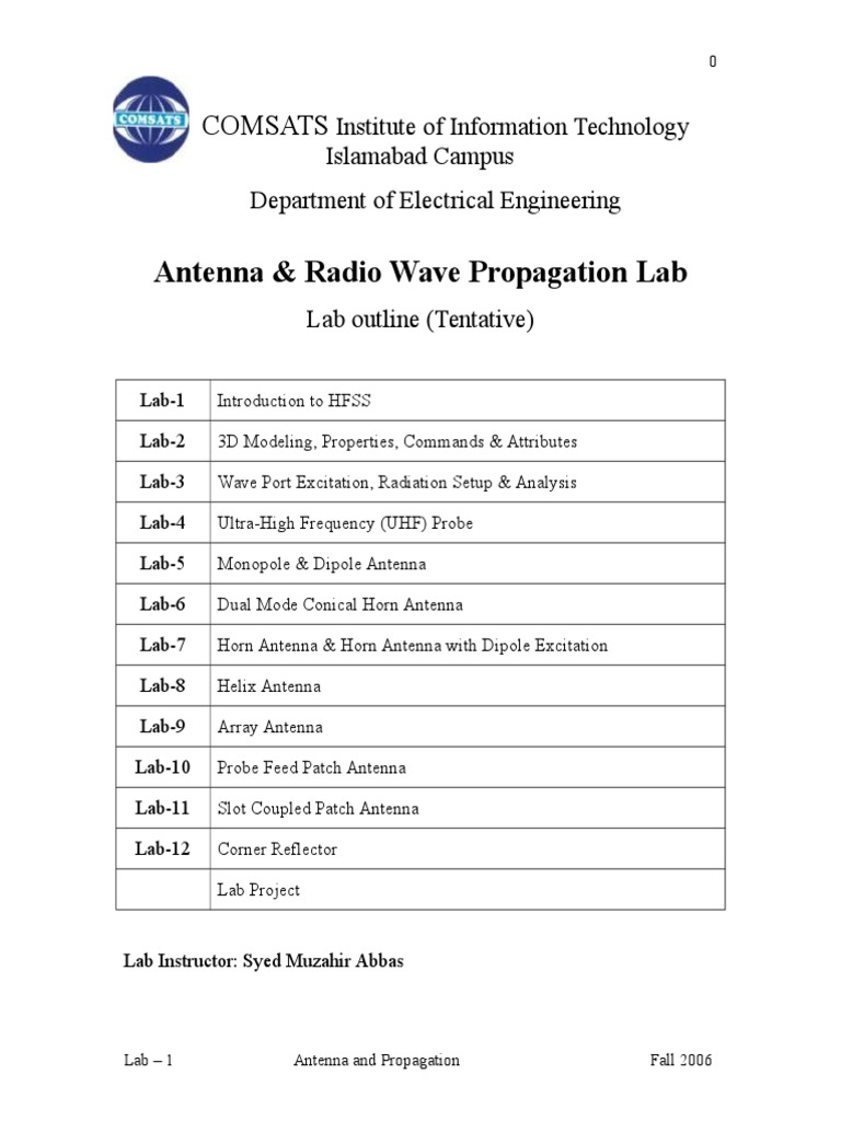 Antenna & Radio Wave Propagation Lab: Comsats | PDF