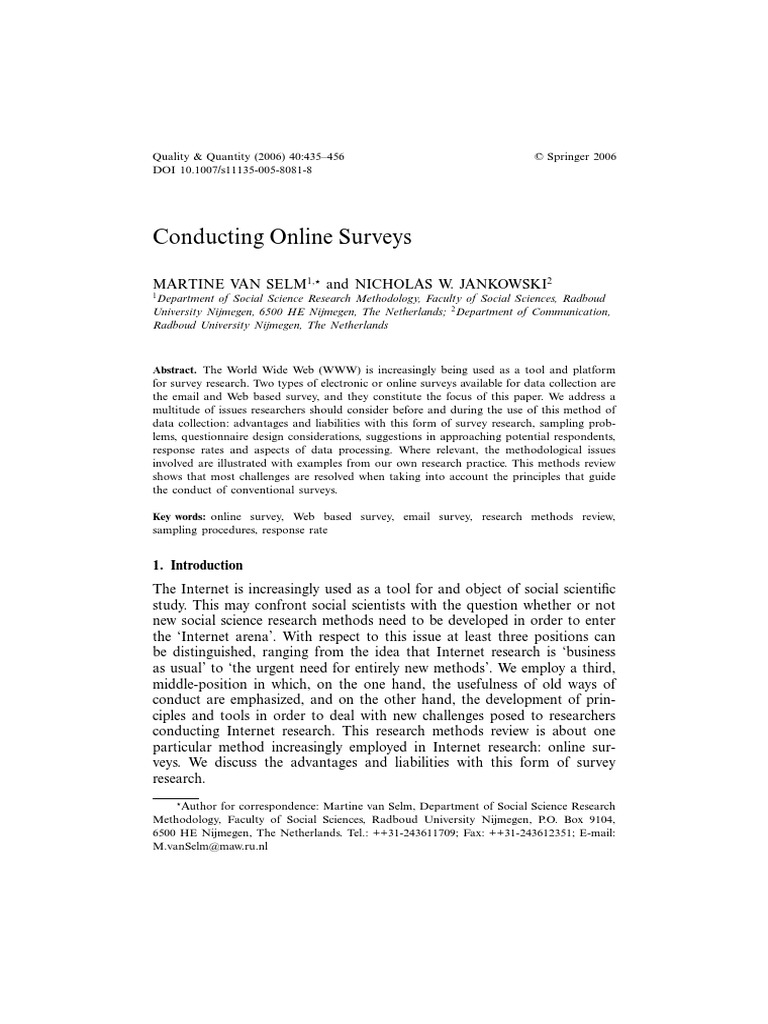 Conducting Online Surveys: Abstract. The World Wide Web (WWW) Is ...