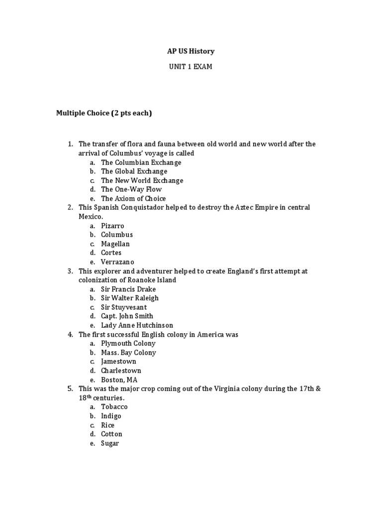 AP US Unit 1 Exam | PDF | Plymouth Colony | Thirteen Colonies