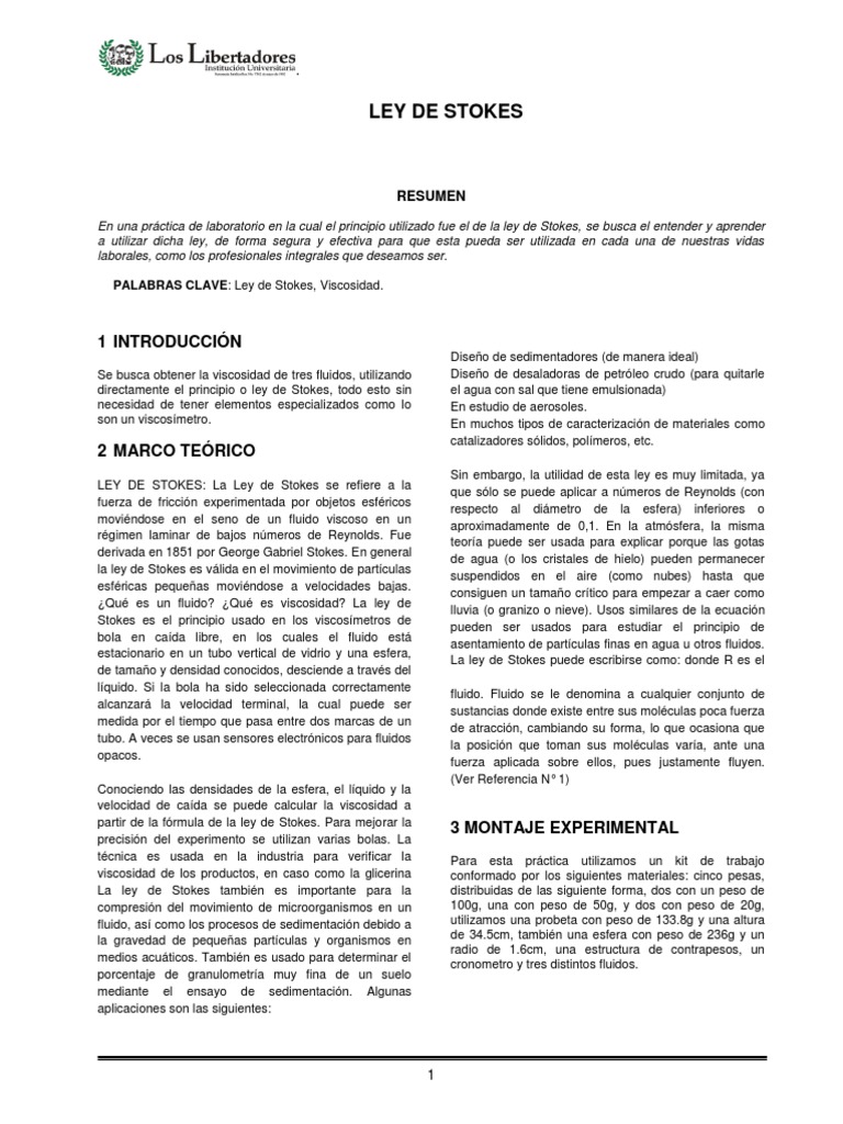 Ley De Stokes: 1 Introducción