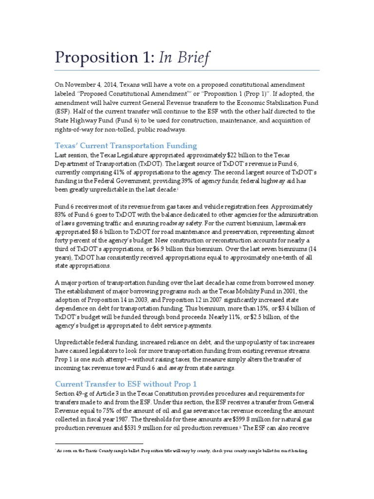 Prop 1 Information | PDF | Government | Politics Of The United States