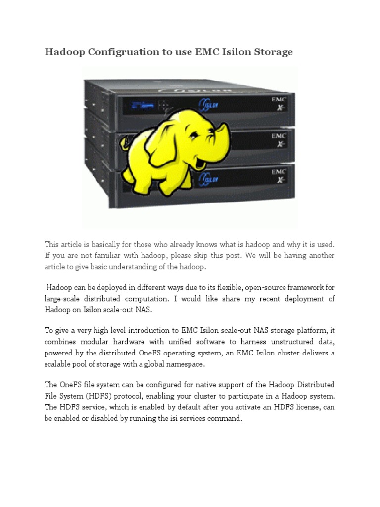 Hadoop on EMC Isilon Configuration Guide | PDF | Apache Hadoop | Software