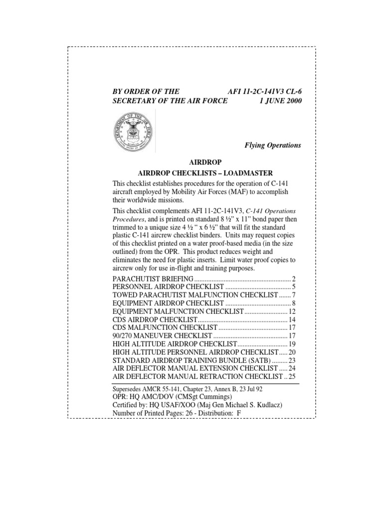 By Order of The AFI 11-2C-141V3 CL-6 Secretary of The Air Force 1 JUNE ...