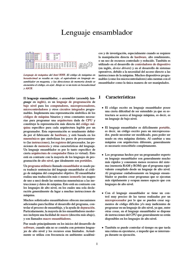 Lenguaje ensamblador.pdf | Lenguaje ensamblador | Lenguaje de programación