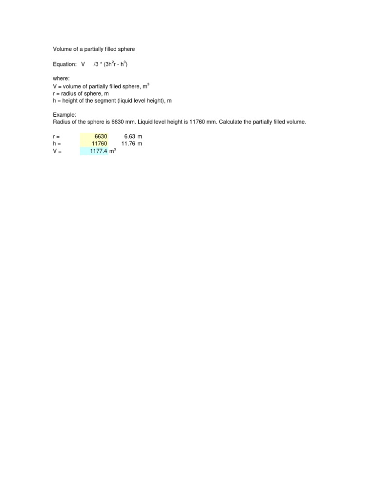 Volume of Partially Filled Sphere | PDF