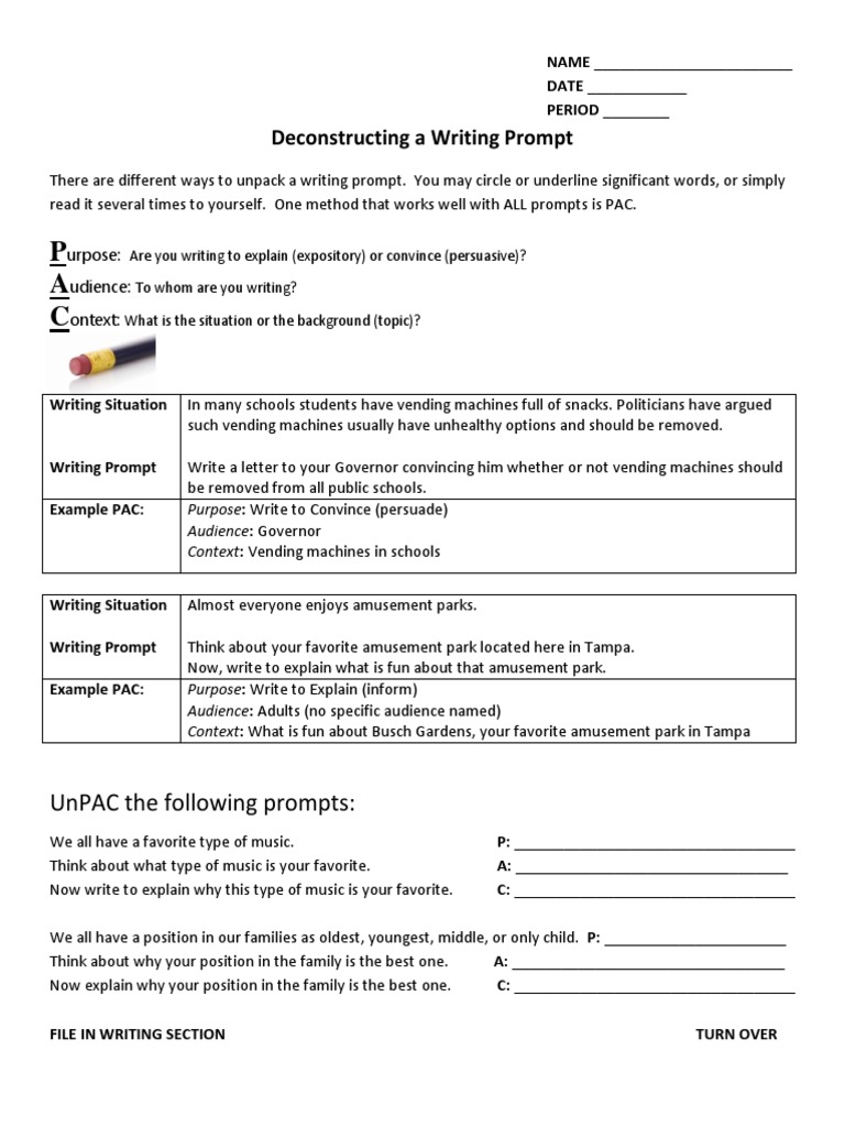 Unpacking Prompts Practice | PDF | Essays | Behavior Modification