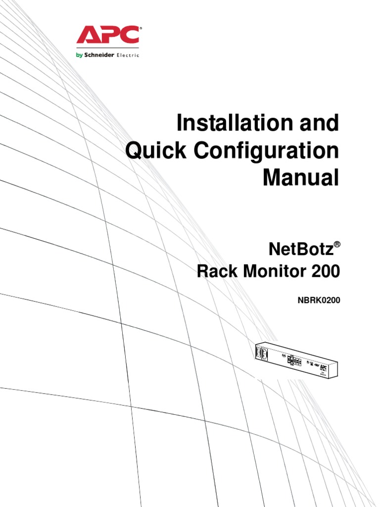 Installation and Quick Configuration Manual: Netbotz Rack Monitor 200 ...