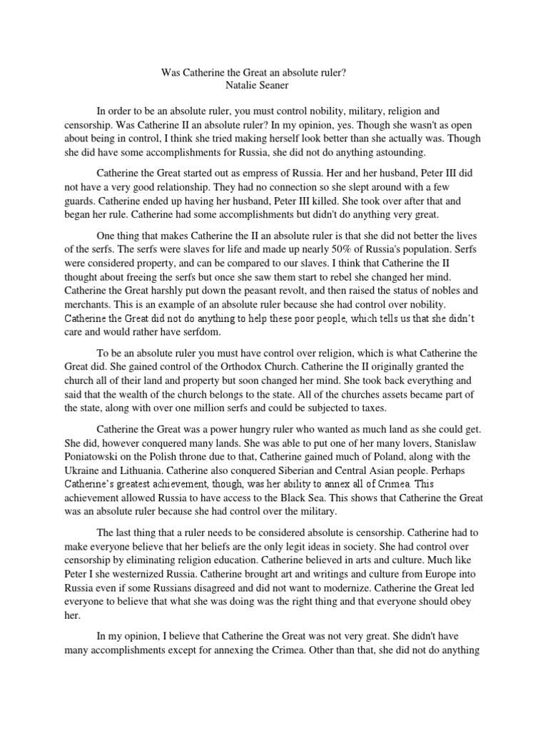 Catherine The Great Absolute Ruler Essay | PDF | Russian Empire ...