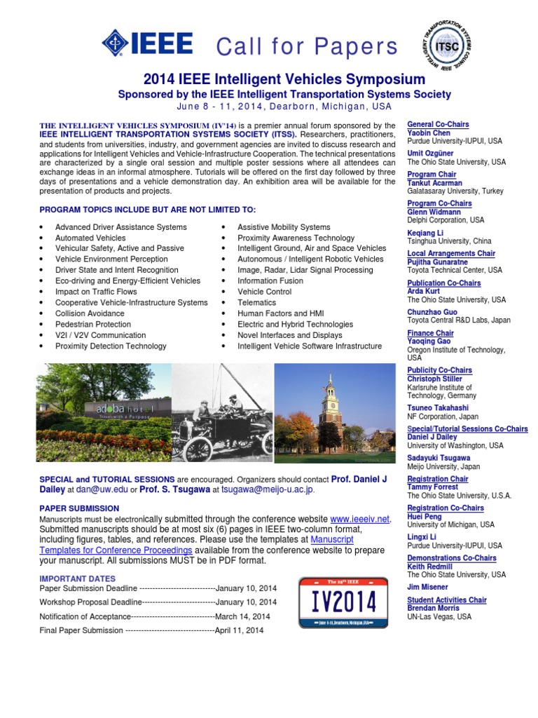 Call for Papers: 2014 IEEE Intelligent Vehicles Symposium - Advancing ...
