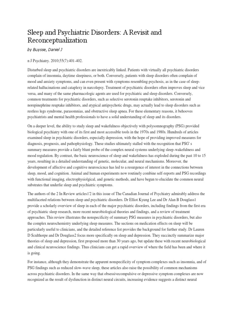 Sleep and Psychiatric Disorders | PDF | Psychiatry | Sleep