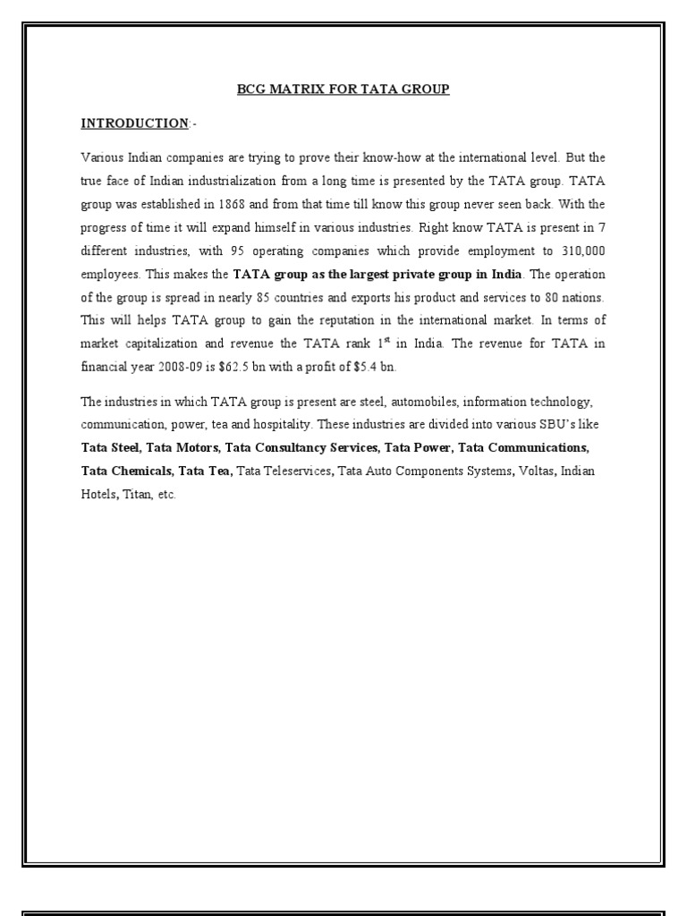 BCG Matrix For Tata Group Introduction | PDF | Economic Growth | Economies