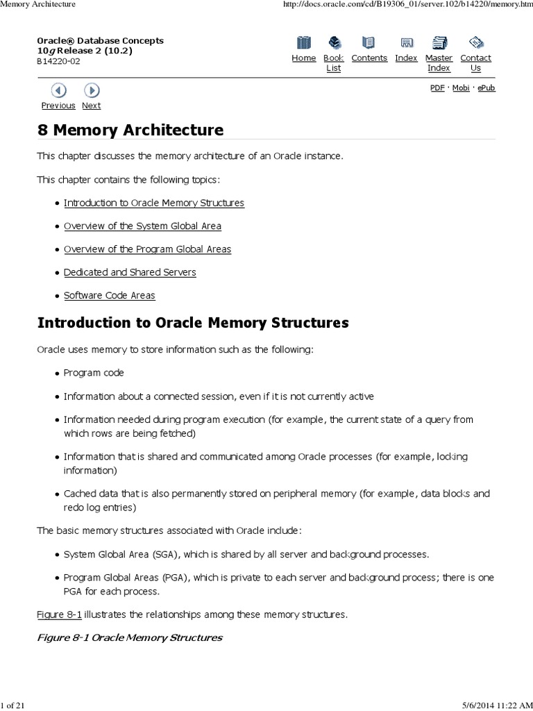 8 Memory Architecture Introduction To Oracle Memory Structures Pdf Information Science 