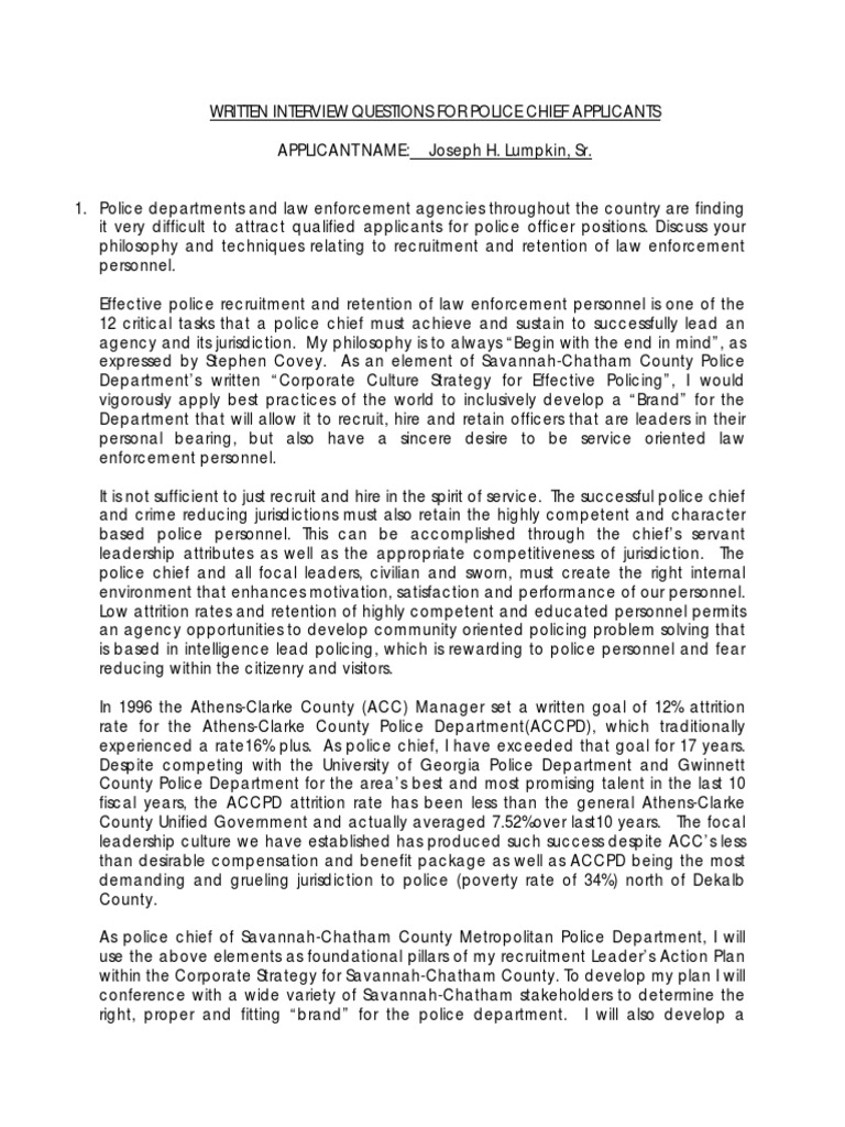 Lumpkin Police Chief Candidate Questionnaire | PDF | Community Policing ...
