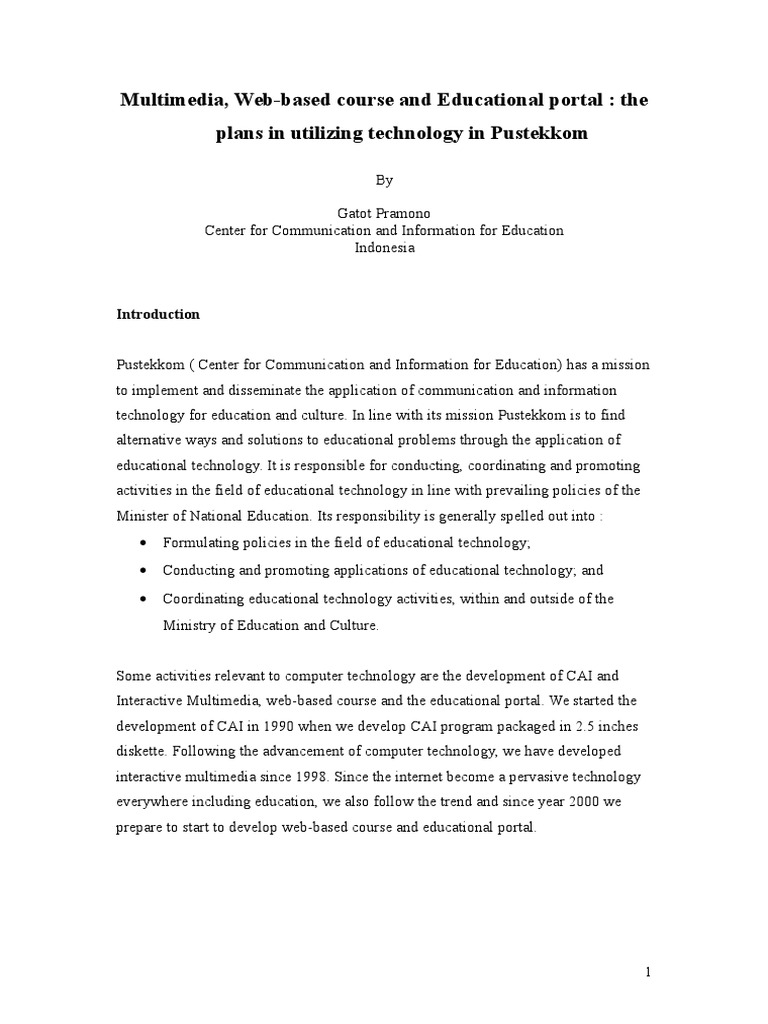 Multimedia, Web-Based Course and Educational Portal: The Plans in ...