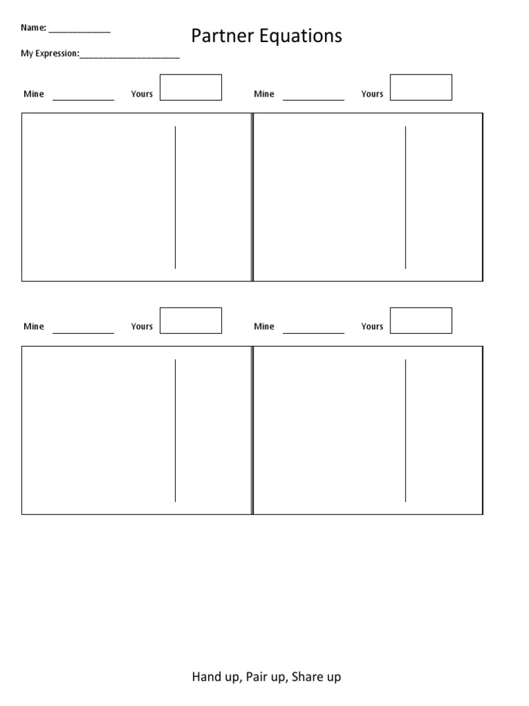 Partner Equations: Hand Up, Pair Up, Share Up | PDF