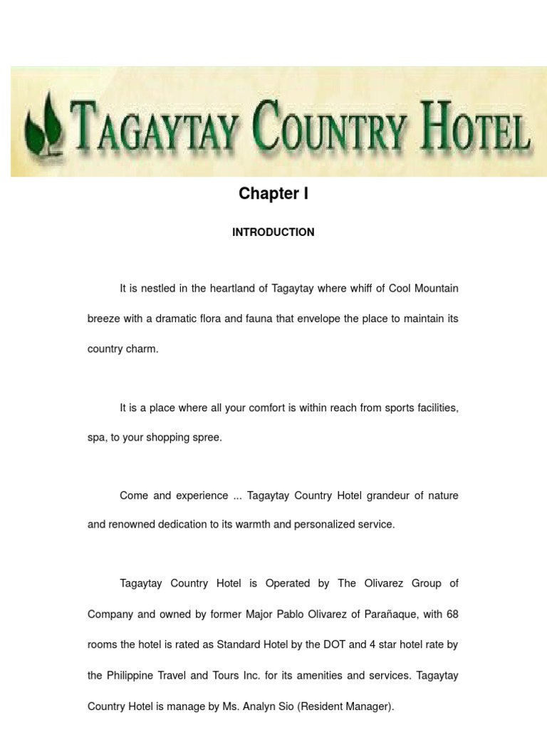 Hotel Practicum Report Tagaytay Country Hotel | PDF | Chef | Tableware