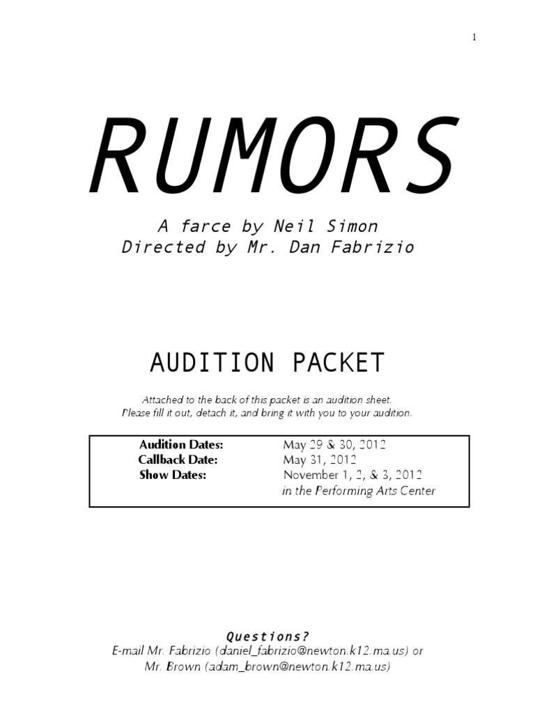 An Evening of Chaos and Deception: An Audition Packet for Neil Simon's ...
