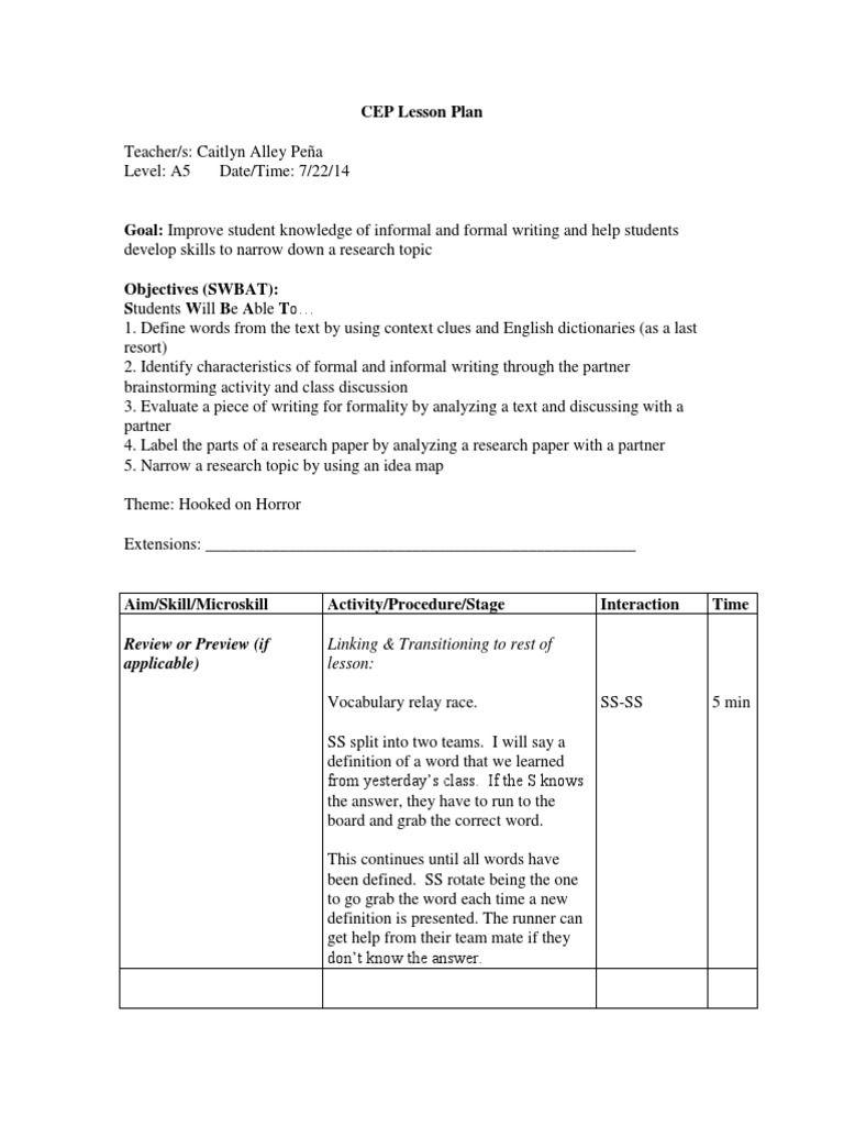 Lesson Plan 7-22 | PDF | Brainstorming | Lesson Plan