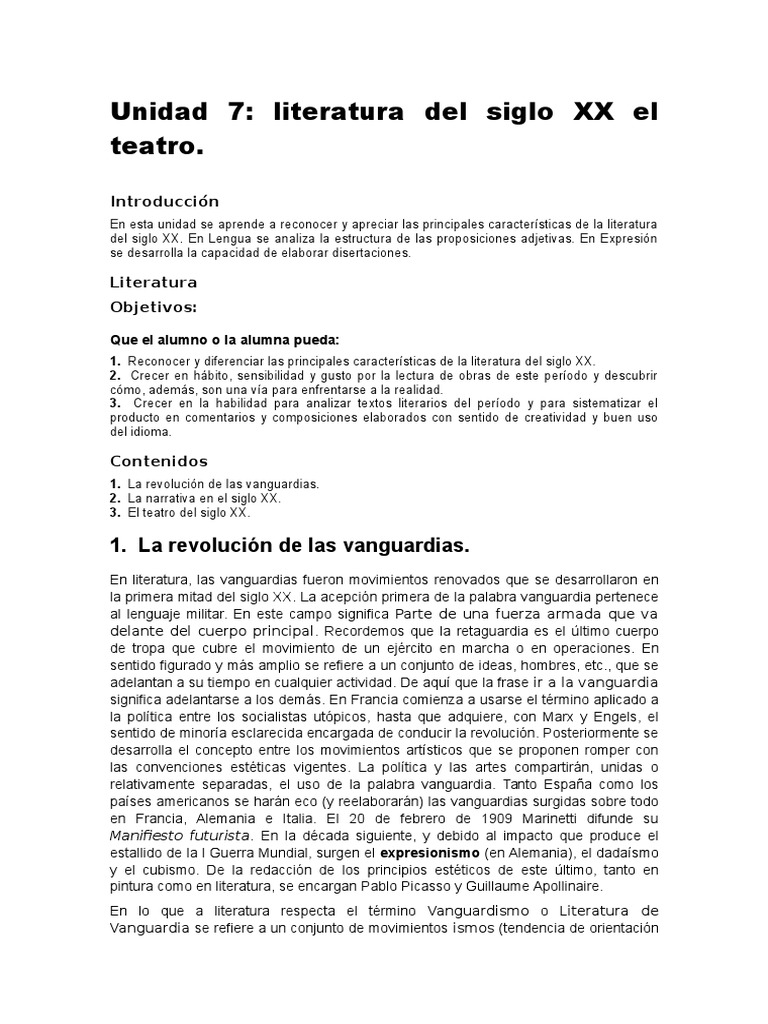 Unidad 7 Literatura Del Siglo XX El Teatro | PDF