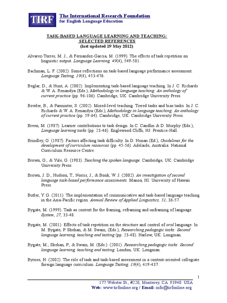 Task-Based Language Learning References | PDF | Academic Discipline ...