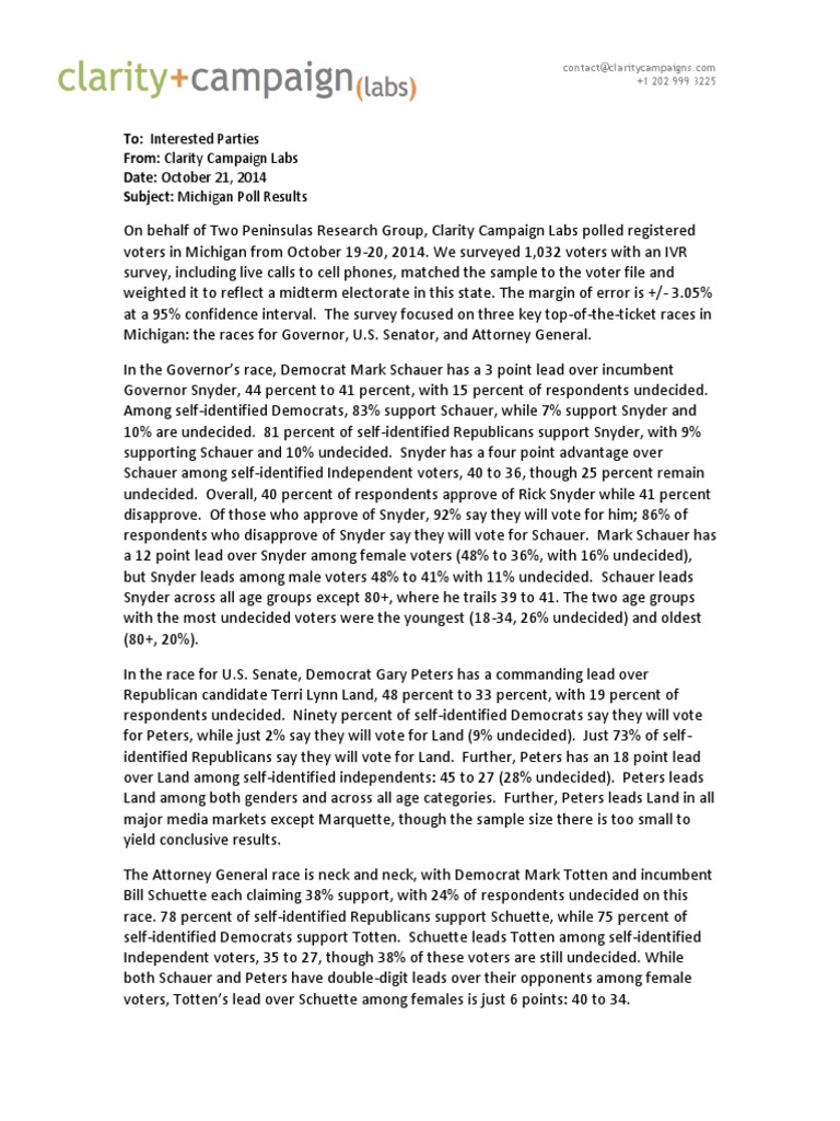 Clarity Campaign Labs 10.21 Memo | PDF | Opinion Poll | Politics Of The ...