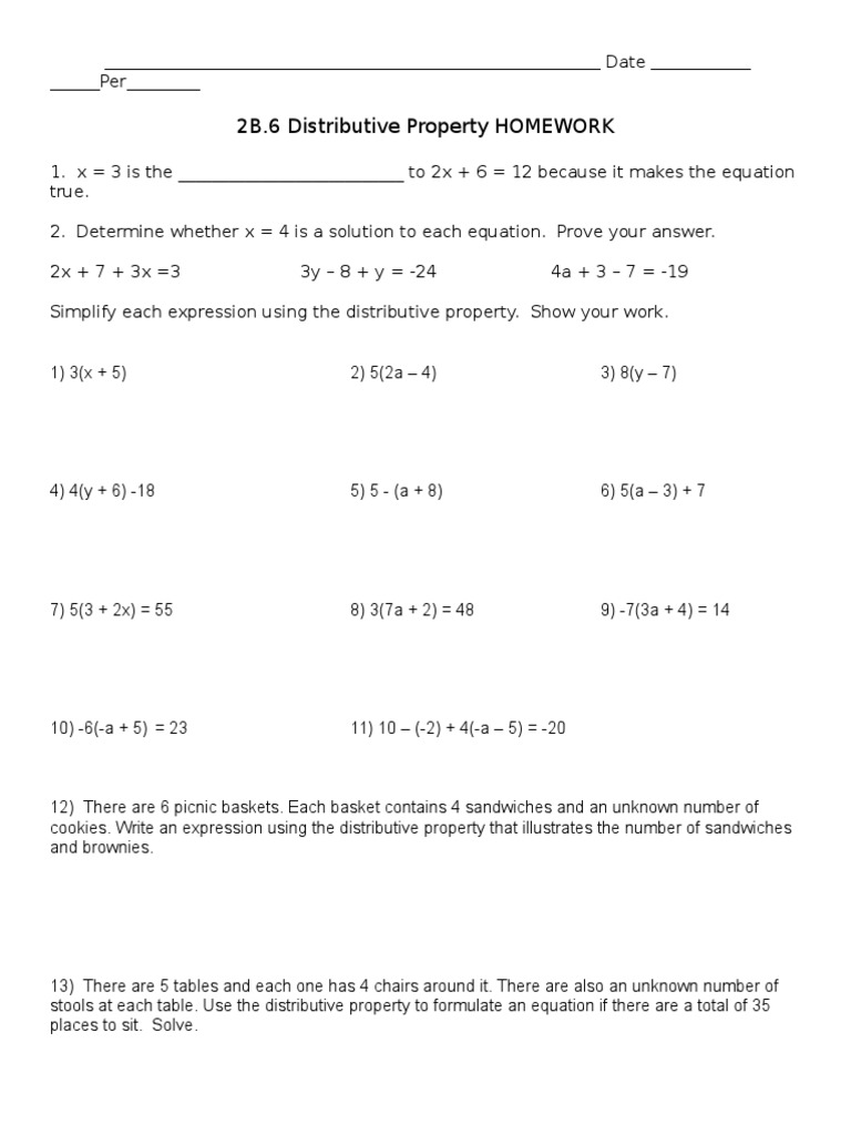 2b 6 Distributive Property HW | PDF