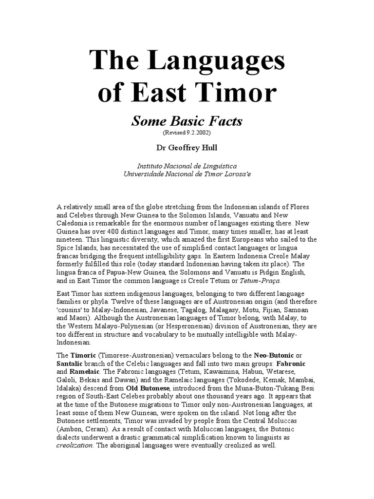 The Languages of East Timor Some Basic Facts PDF | PDF