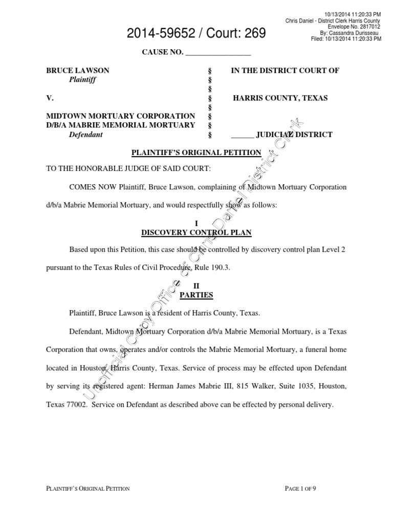 Lawson v. Mabrie Lawsuit About Botched Funeral Service - October 2014 ...