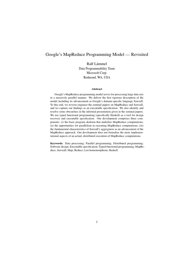 Google'S Mapreduce Programming Model - Revisited: Ralf L Ammel | PDF | Map Reduce | Theoretical ...