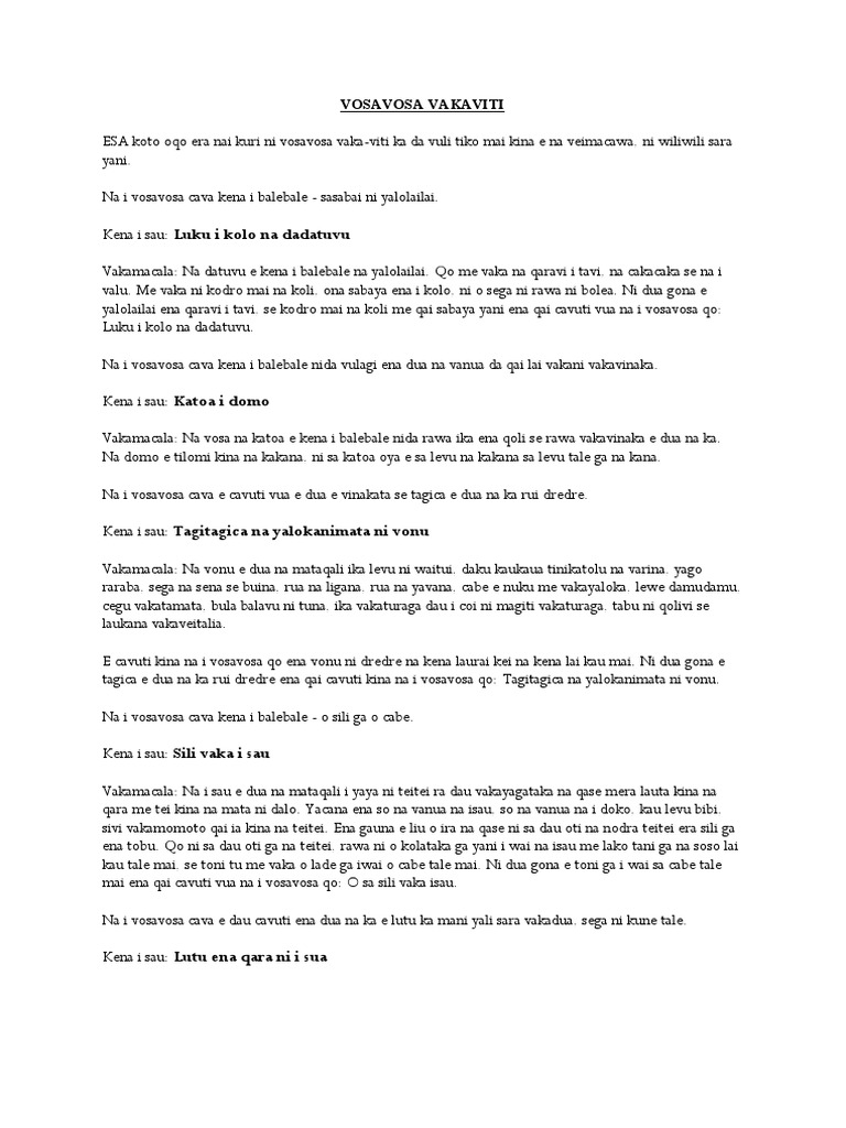 Vosavosa Vakaviti - Fijian Sayings | PDF | Foreign Language Studies ...