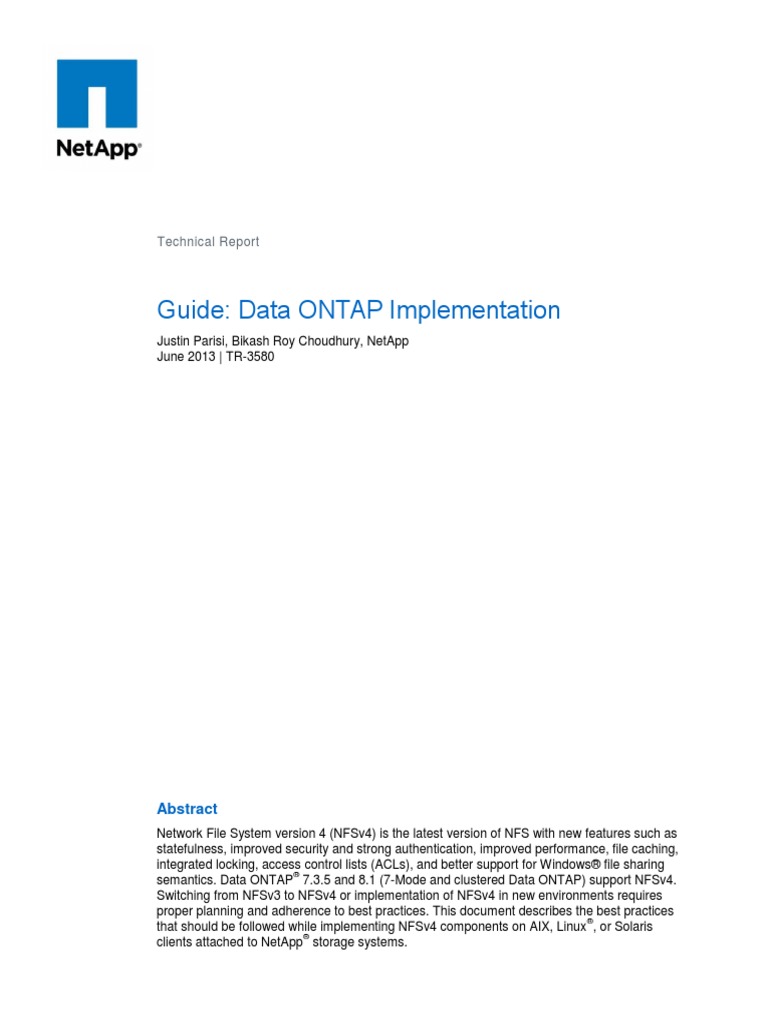 NFSv4 Enhancements and Best Practices Guide Data ONTAP Implementation (June 2013 Tr-3580) | PDF ...