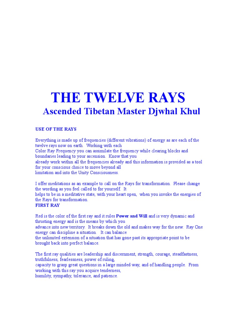 Twelve Rays by Ascended Tibetan Master Djwhal Khul | Ascended Master