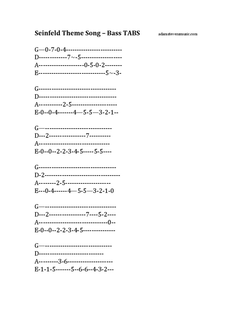Seinfeld Bass Theme Tabs | PDF