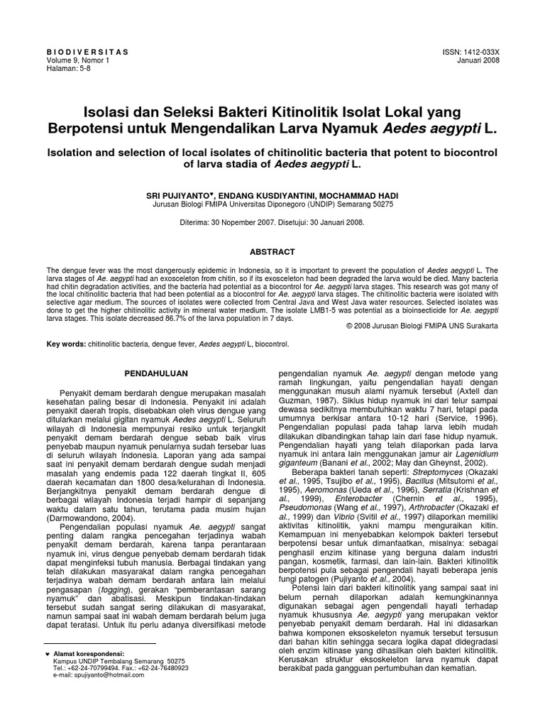 Isolasi Dan Seleksi Bakteri Kitinolitik Isolat Lokal Yang Berpotensi ...
