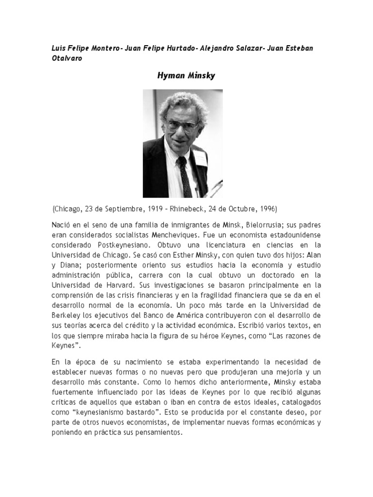 Hyman Minsky: Teoría de la Fragilidad Financiera | PDF | Ciencias ...