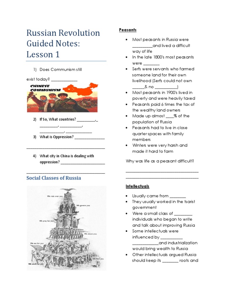 Russian Revolution Guided Notes | PDF | Peasant | Russian Empire