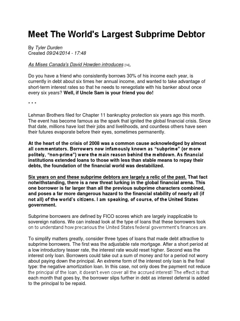 Meet The World's Largest Subprime Debtor | PDF | Debt | Subprime Lending