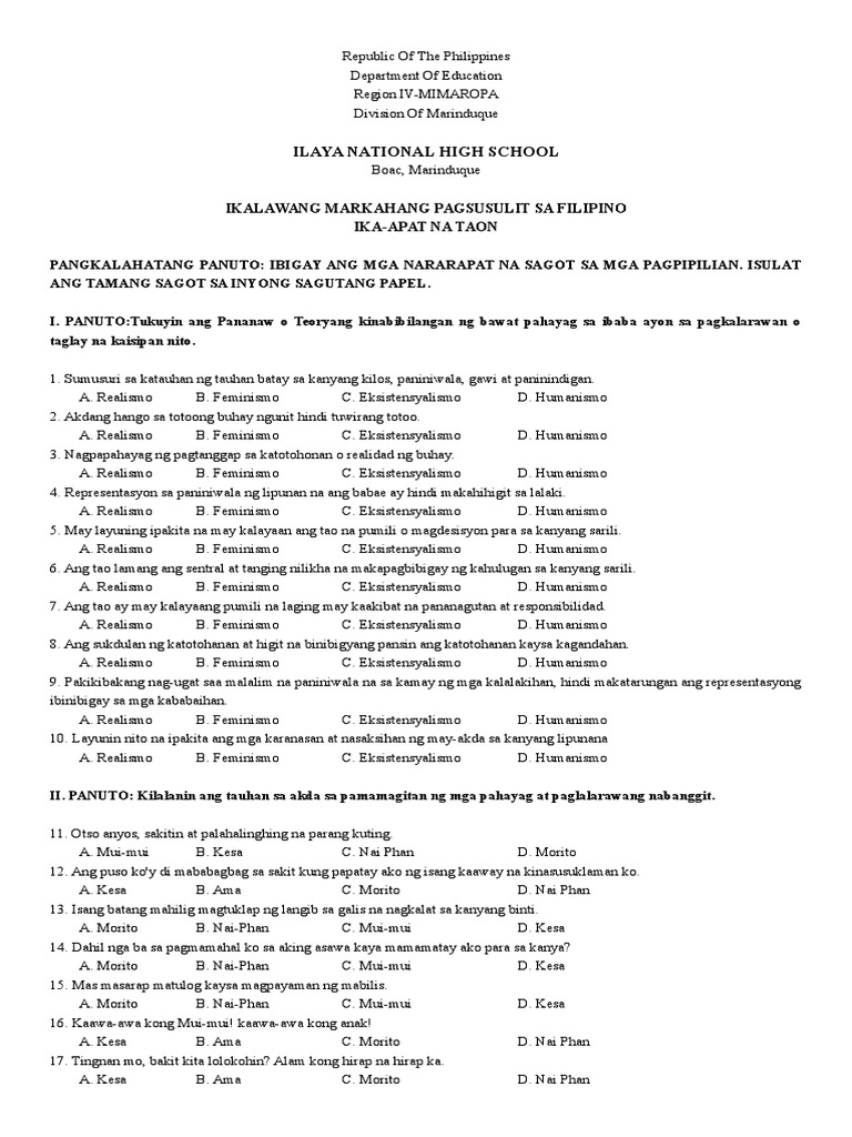 Periodical Test Filipino IV | PDF